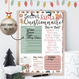 Secret Santa Game, Printable Questionnaire, Holiday Gift Exchange, Fun ...