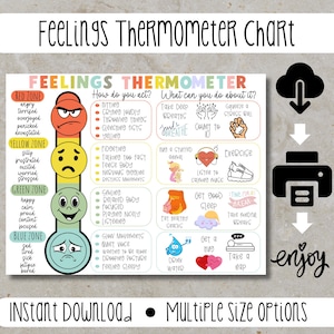 Feelings Thermometer Printable: Kids Emotions Chart, Coping Skills (PDF ...