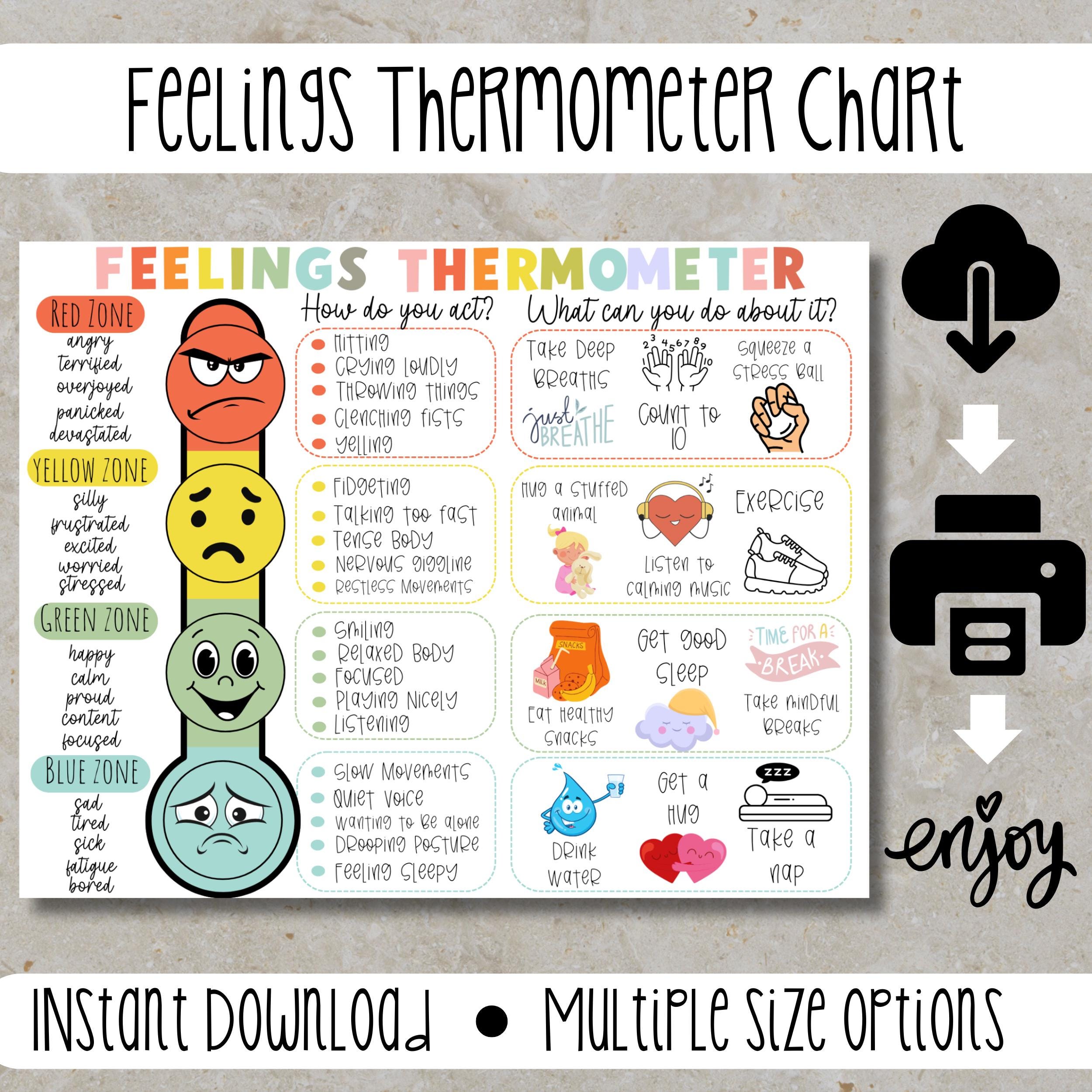 Feelings Thermometer Printable: Kids Emotions Chart, Coping Skills (PDF ...