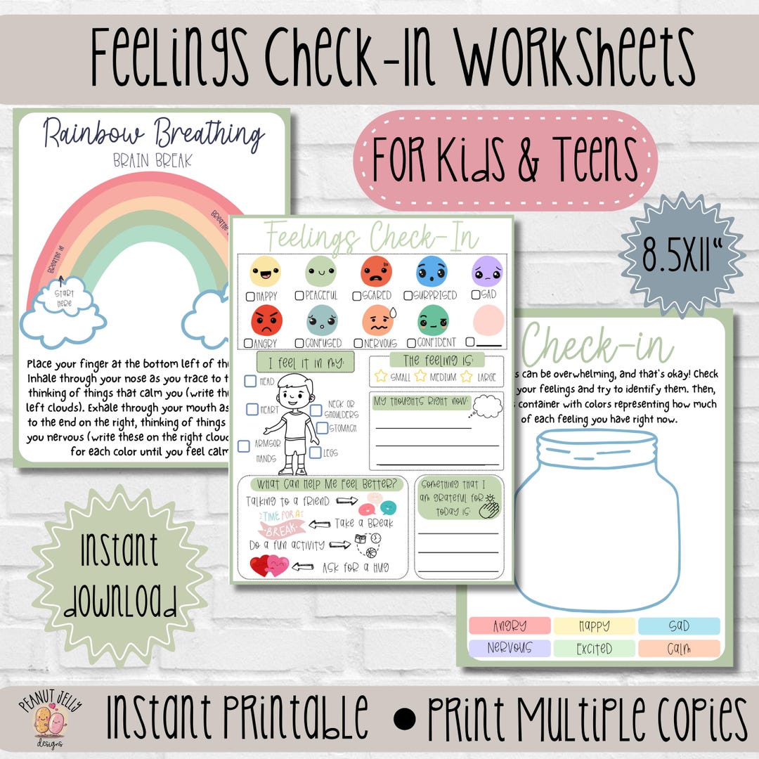Feelings Check-in Worksheet for Kids: Rainbow Breathing Chart ...