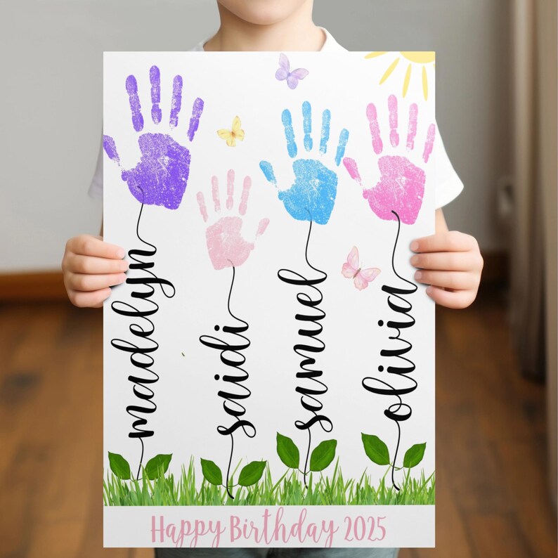 Custom Birthday Handprint Art: DIY Gift From Kids (PDF) - Etsy