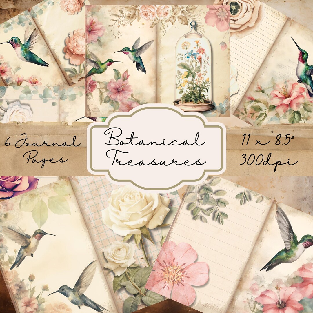 Junk Journal Printable Pages, Junk Journal Paper, Botanical Paper for ...