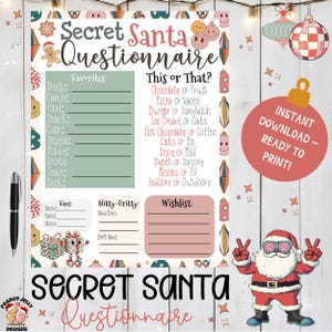 Secret Santa Game, Printable Questionnaire, Holiday Gift Exchange, Fun ...
