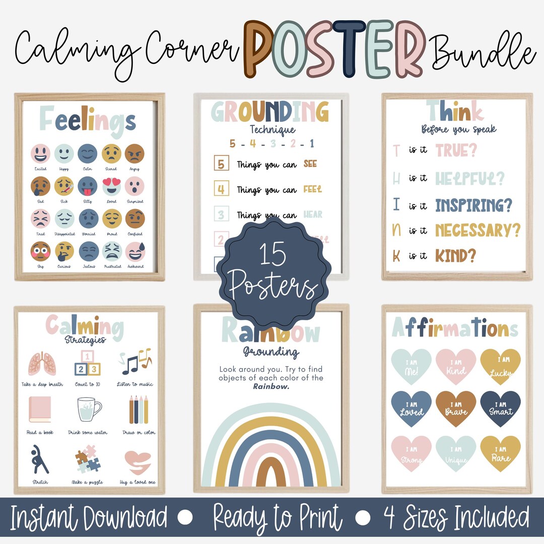 Calm Down Corner Posters, Printable Calming Corner Sign, Therapy Office ...