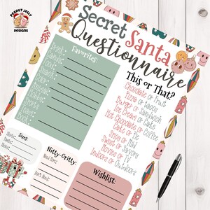 Secret Santa Game, Printable Questionnaire, Holiday Gift Exchange, Fun ...