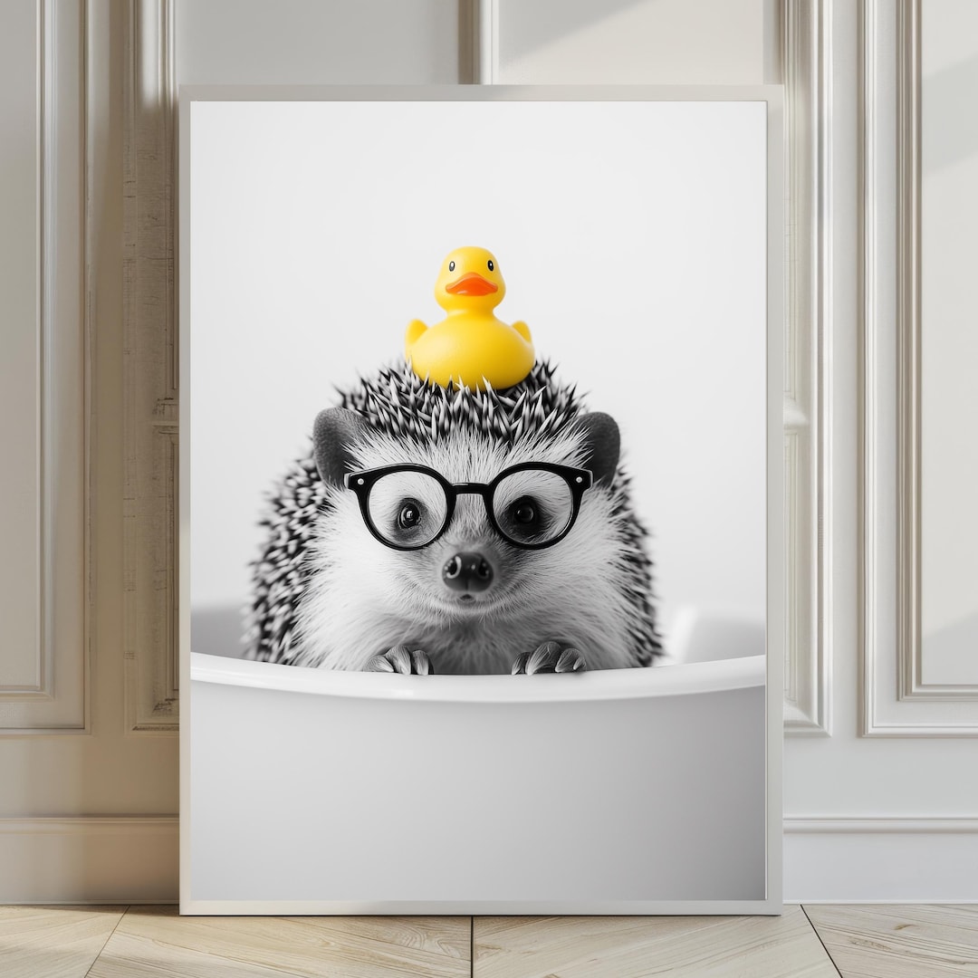 Funny Bathroom Decor, Animal Bathroom Art,hedgehog Wall Decor, Black ...
