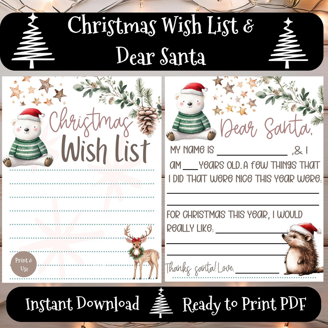 Letter to Santa, Kids Letter to Santa, Printable Wish List, Printable ...