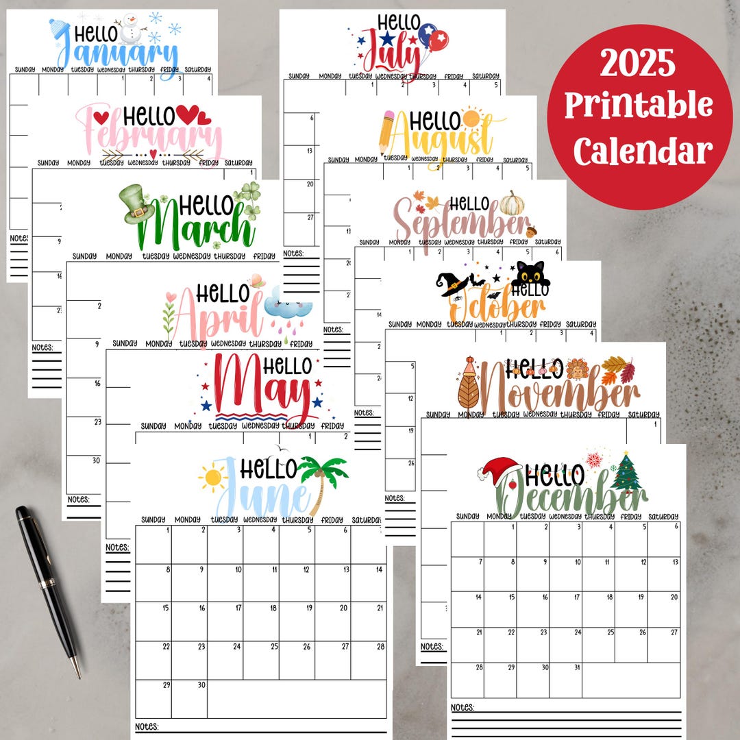 Printable 2025 Calendar,cute Kids Calendar 2025,seasonal Themed ...