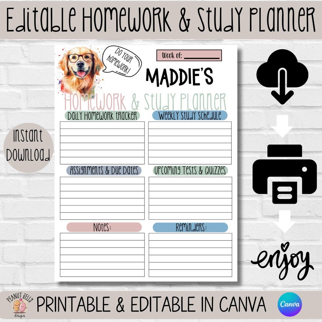 Study Planner for Kids,assignment Tracker,printable Homework Tracker ...