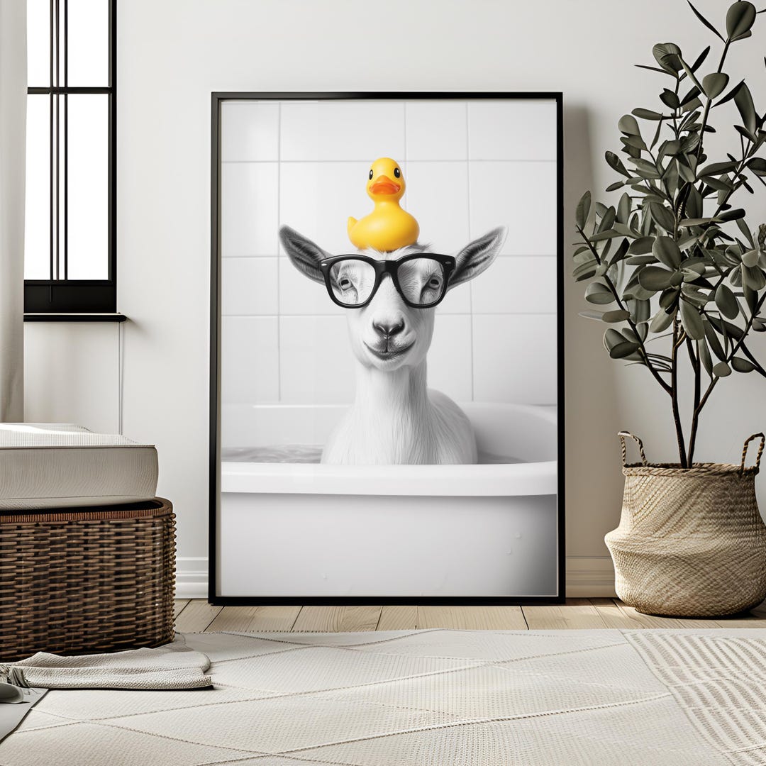 Funny Bathroom Decor,animal Bathroom Art,goat Wall Decor,black and ...