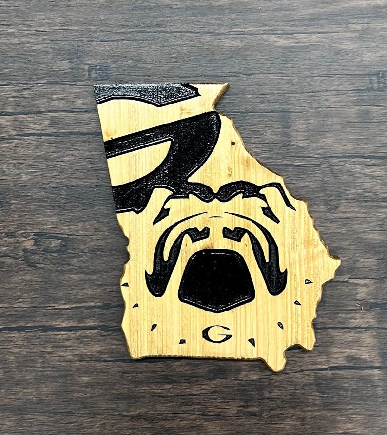 Georgia Bull Dog State Wood Carved Sign. Hand Painted and Prepared ...