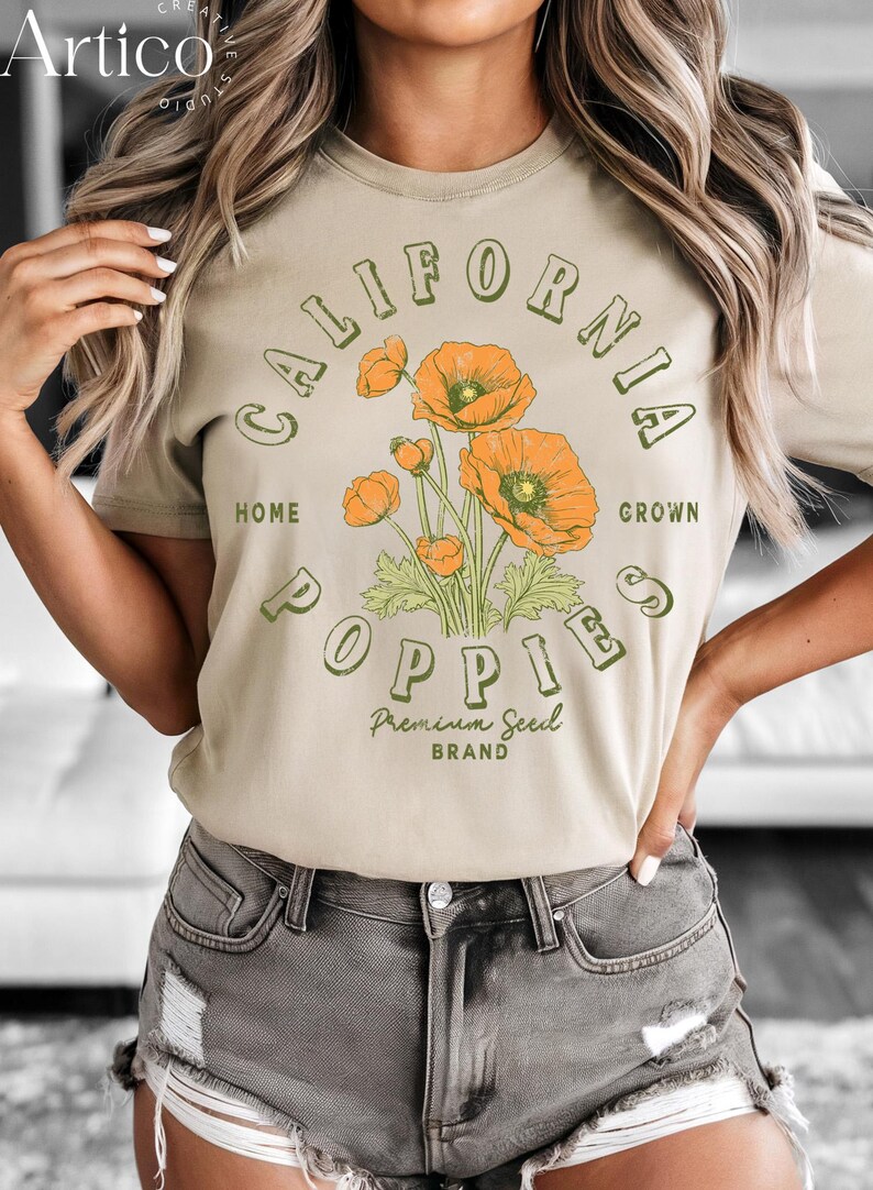 Vintage California Poppies PNG: Retro Floral Digital Print, Wildflowers ...