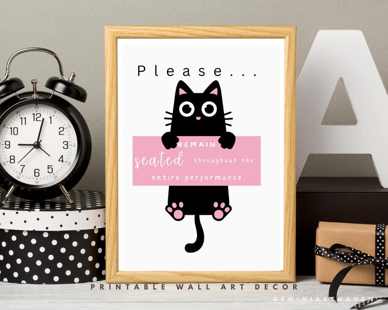 Funny Bathroom Poster BLACK CAT Wall Art Bathroom Printable Bathroom ...