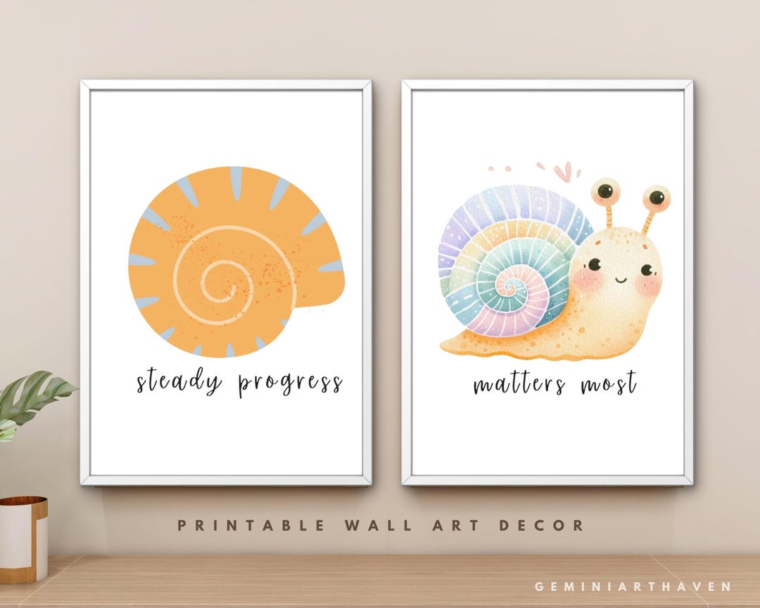 Watercolor Poster Snail Wall Art Decor Steady Progress Matters Most ...