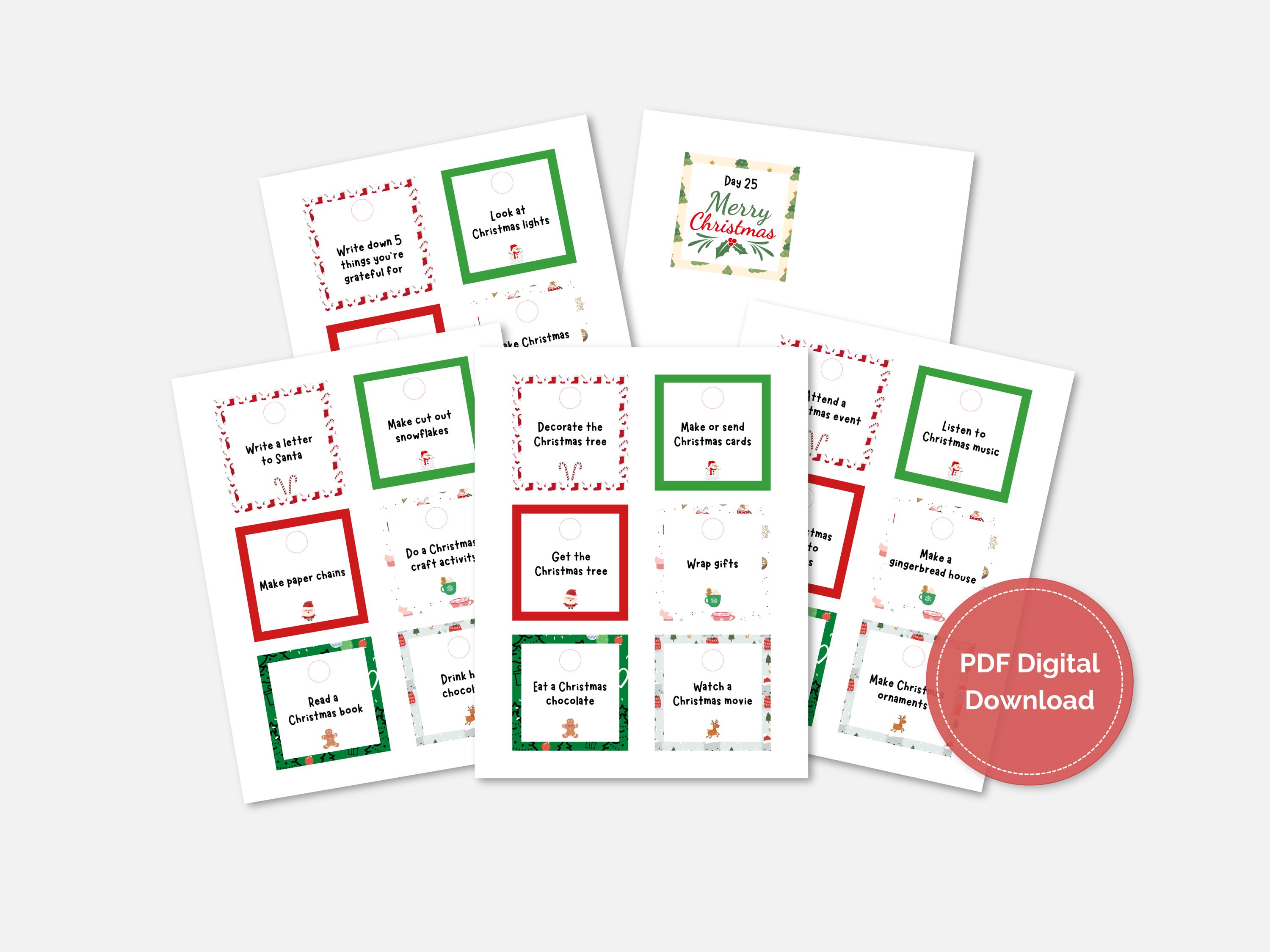 Advent Calendar Activity Cards for Kids, Printable Advent Calendar ...