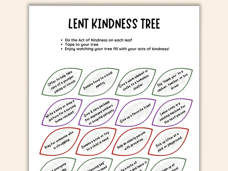 Kids Lent Kindness Tree Craft Activity, Sunday School Craft, Kindness ...