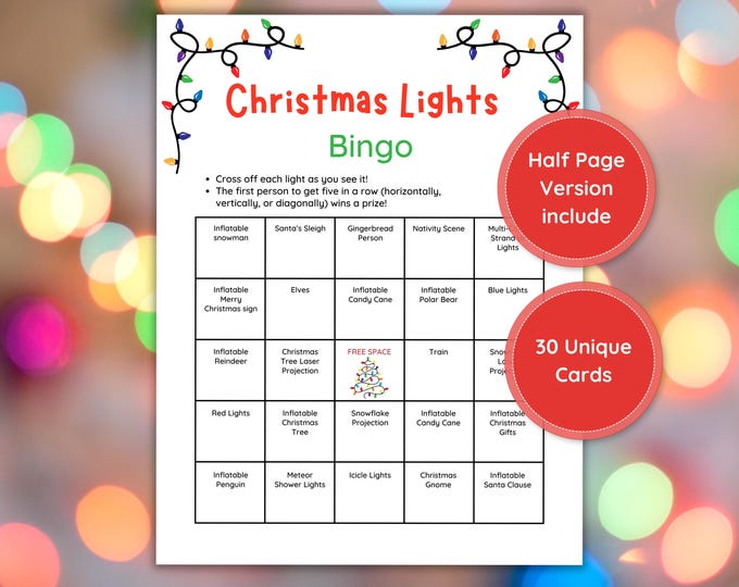 Christmas Lights Bingo Cards - Etsy Canada