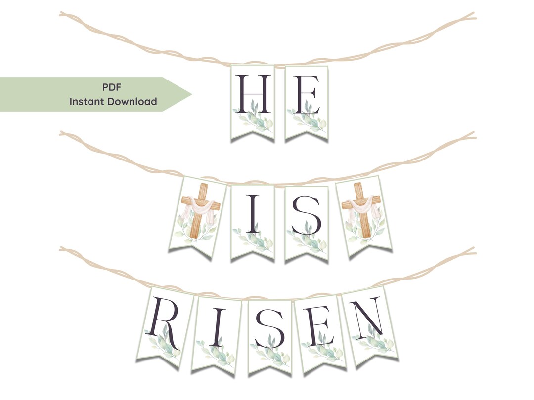 He is Risen Easter Banner, Christian Easter Decor, Printable Easter ...