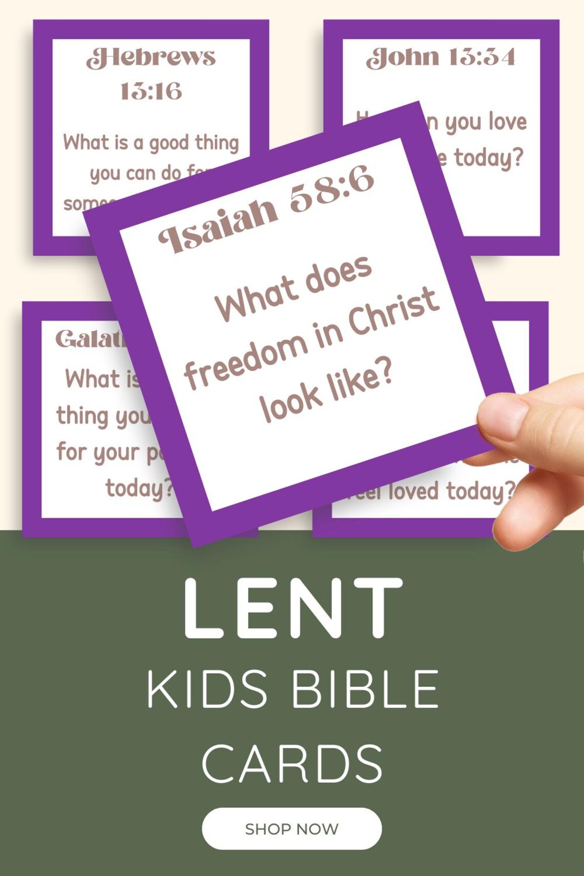 Kids Lent Scripture Cards Easter Advent Countdown Calendar Holy Week ...