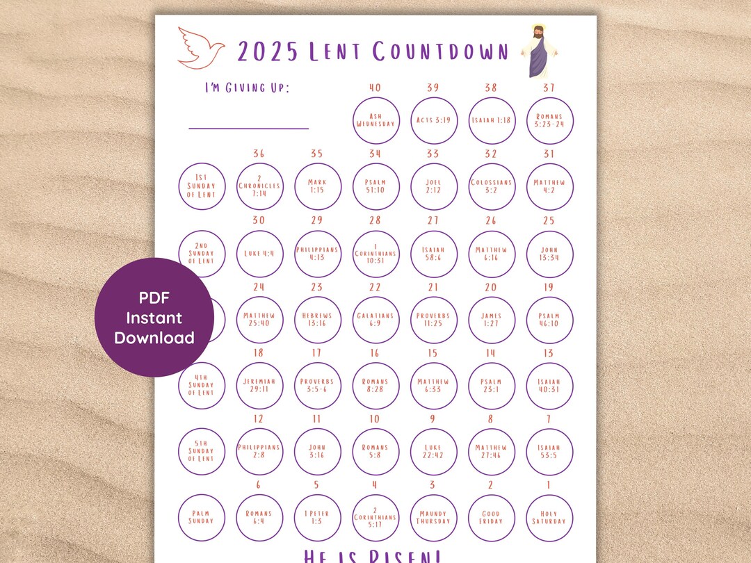 Kids Lent Tracker 2025, 40 Days of Lent Countdown Calendar, Printable ...