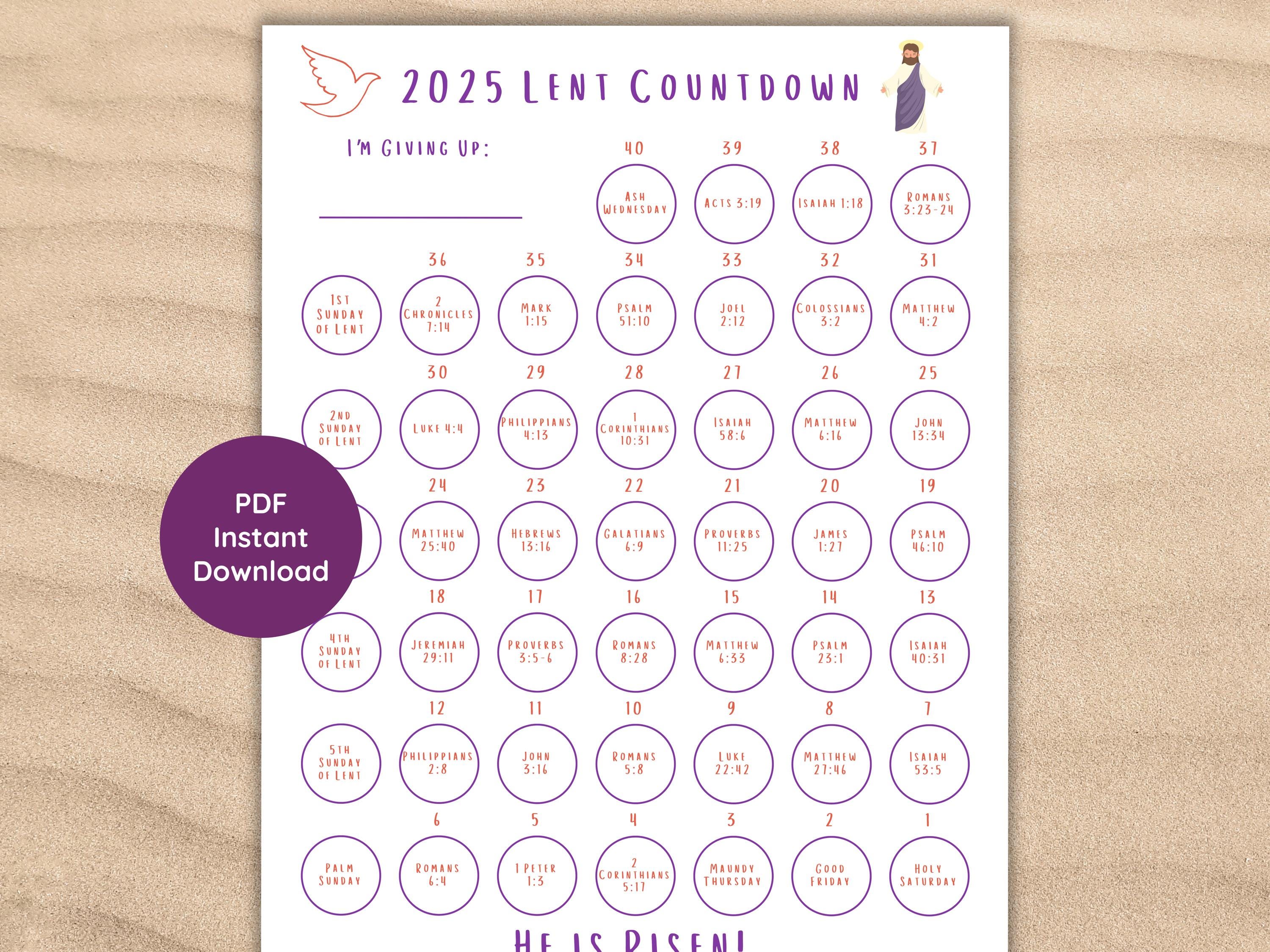 Kids Lent Tracker 2025, 40 Days of Lent Countdown Calendar, Printable ...