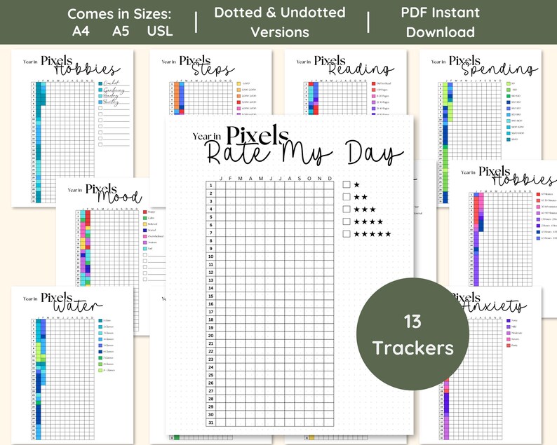 Year in Pixels Tracker, Year at a Glance Mood Tracker, Workout Tracker ...