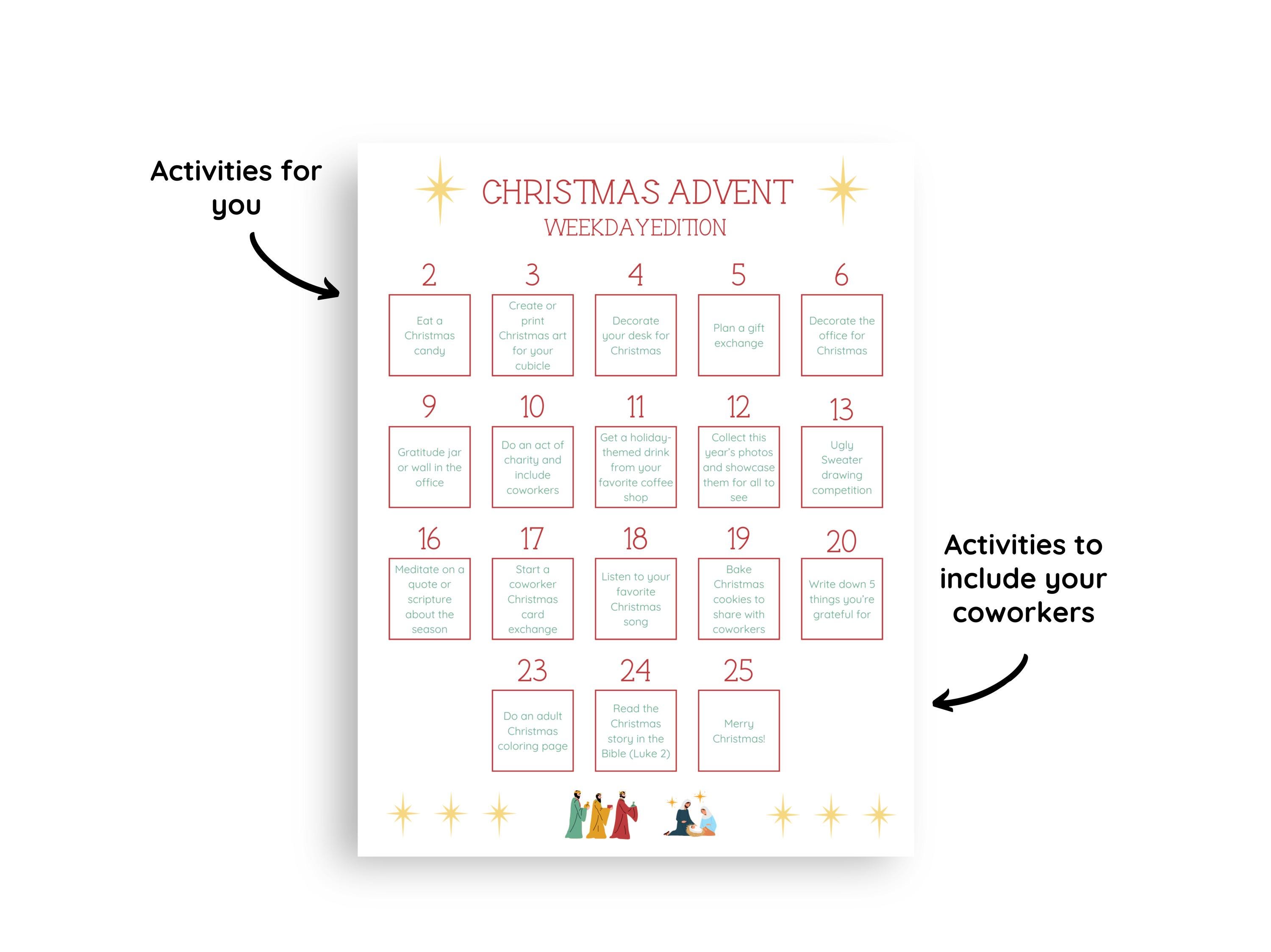 Nativity Manger Scene Advent Calendar for Office or Workplace, Advent ...