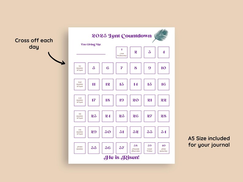 Lent Tracker 2025, Lent Countdown Guide, 40 Day Lenten Calendar, Adult ...