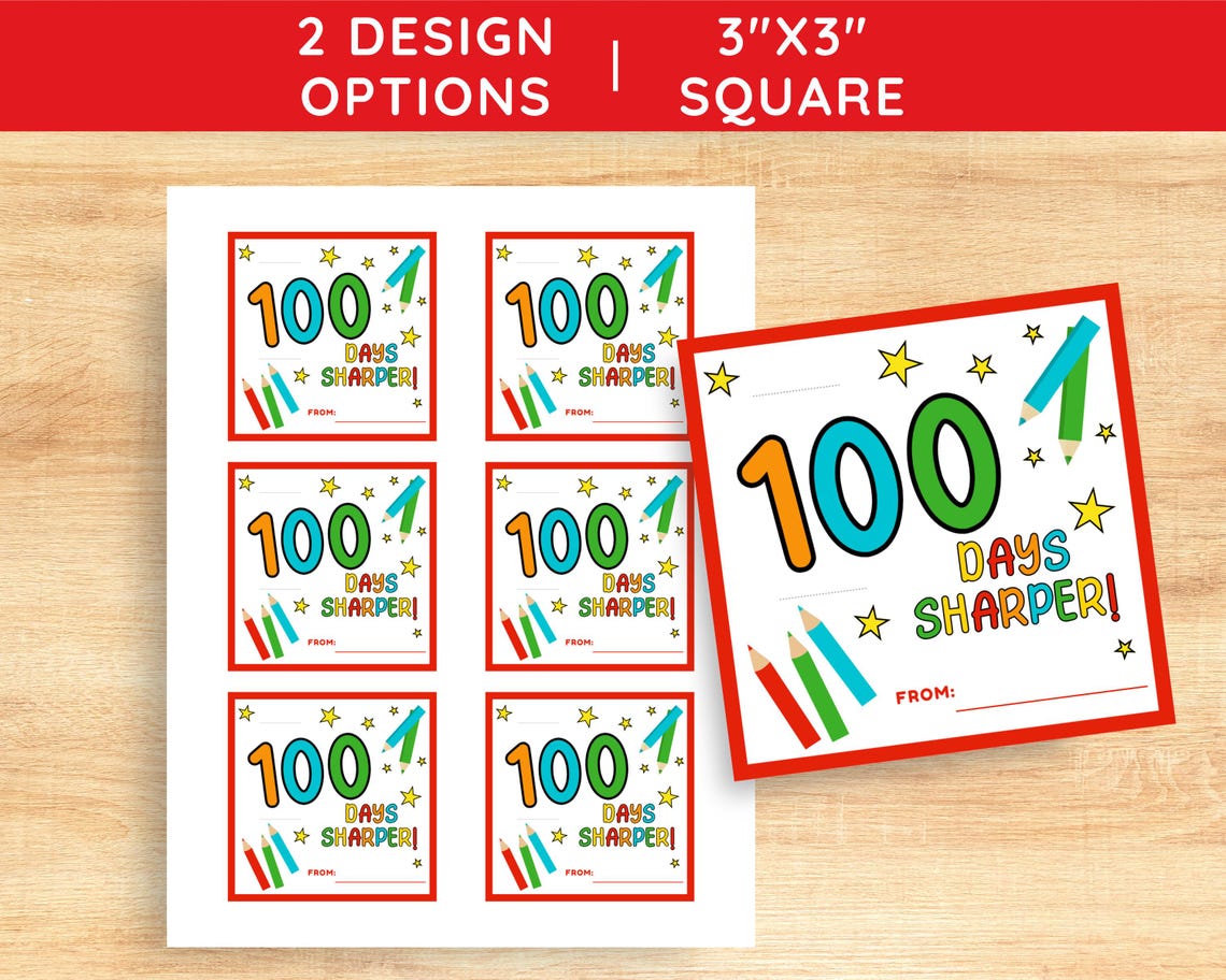 100th Day of School Pencil Gift Tag 100 Days Sharper Classroom Treat ...