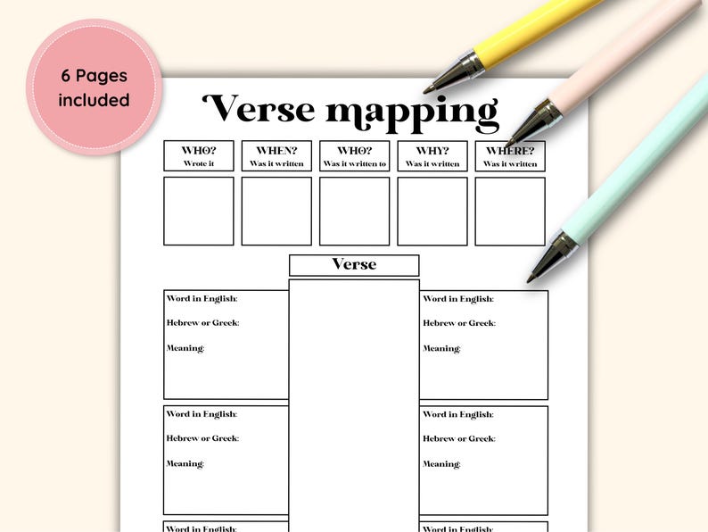 Bible Verse Mapping Template Cute Bible Notes Study Guide Aesthetic ...