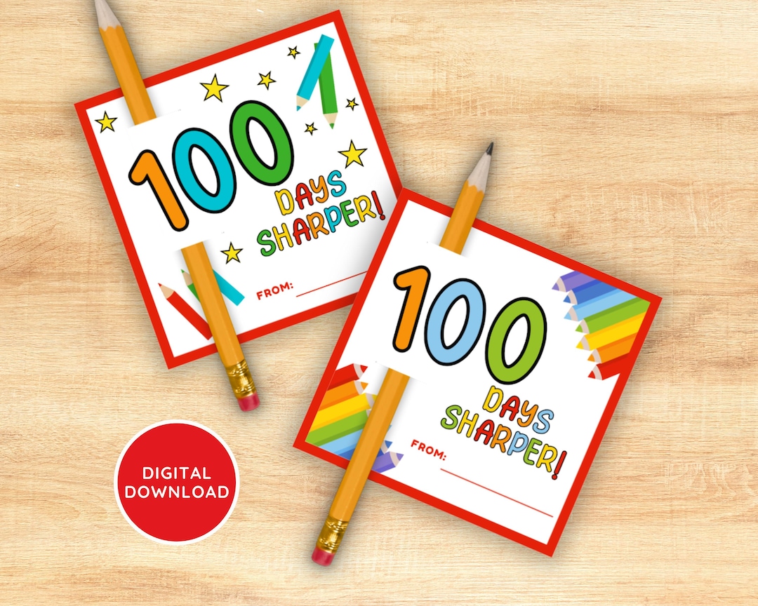 100th Day of School Pencil Gift Tag 100 Days Sharper Classroom Treat ...