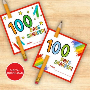 100th Day of School Pencil Gift Tag 100 Days Sharper Classroom Treat ...