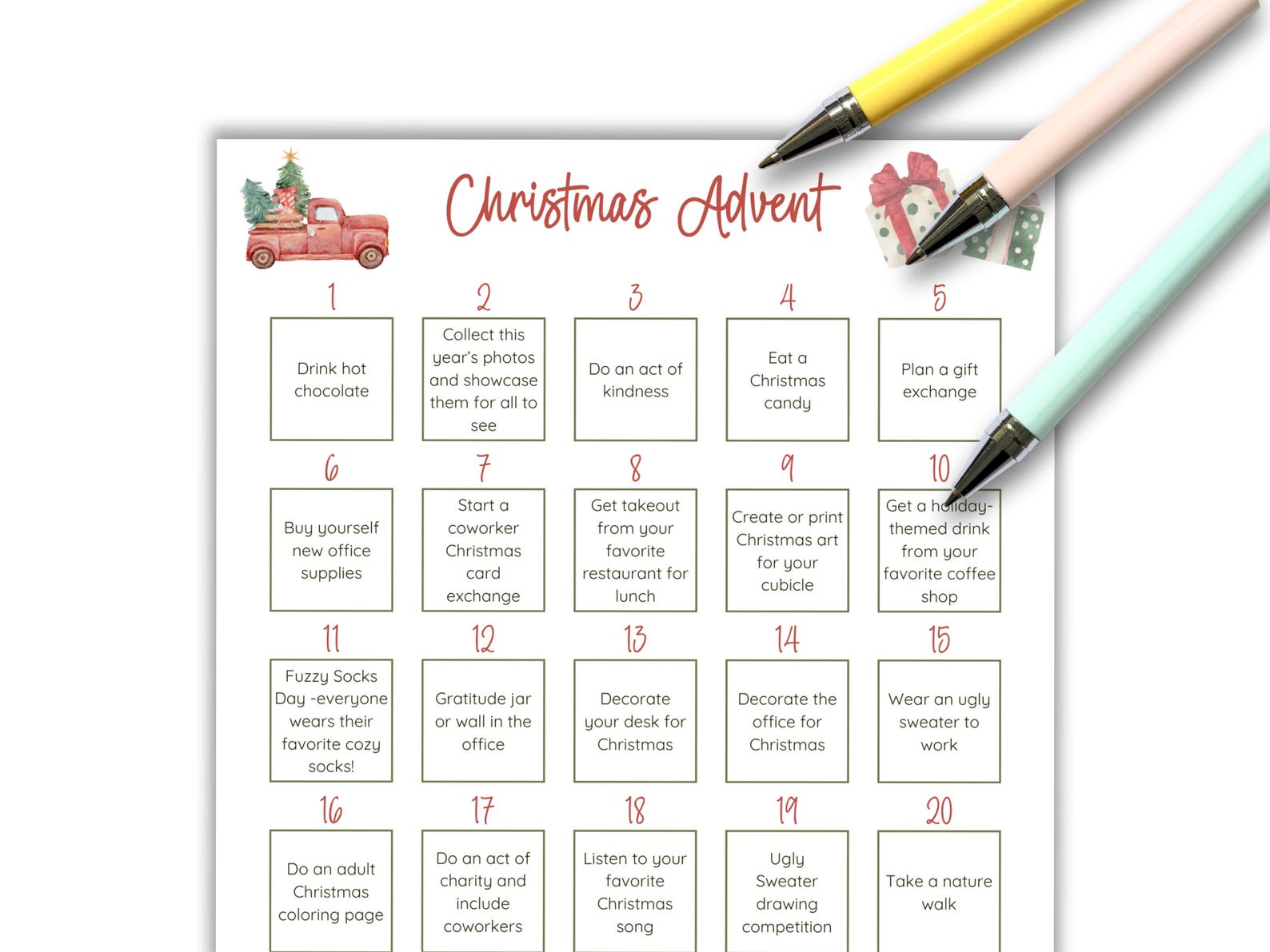 Advent Calendar 2024 With Activities for the Office or Workplace, Red ...