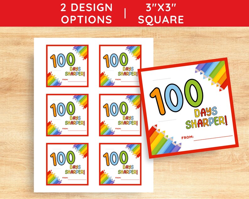 100th Day of School Pencil Gift Tag 100 Days Sharper Classroom Treat ...