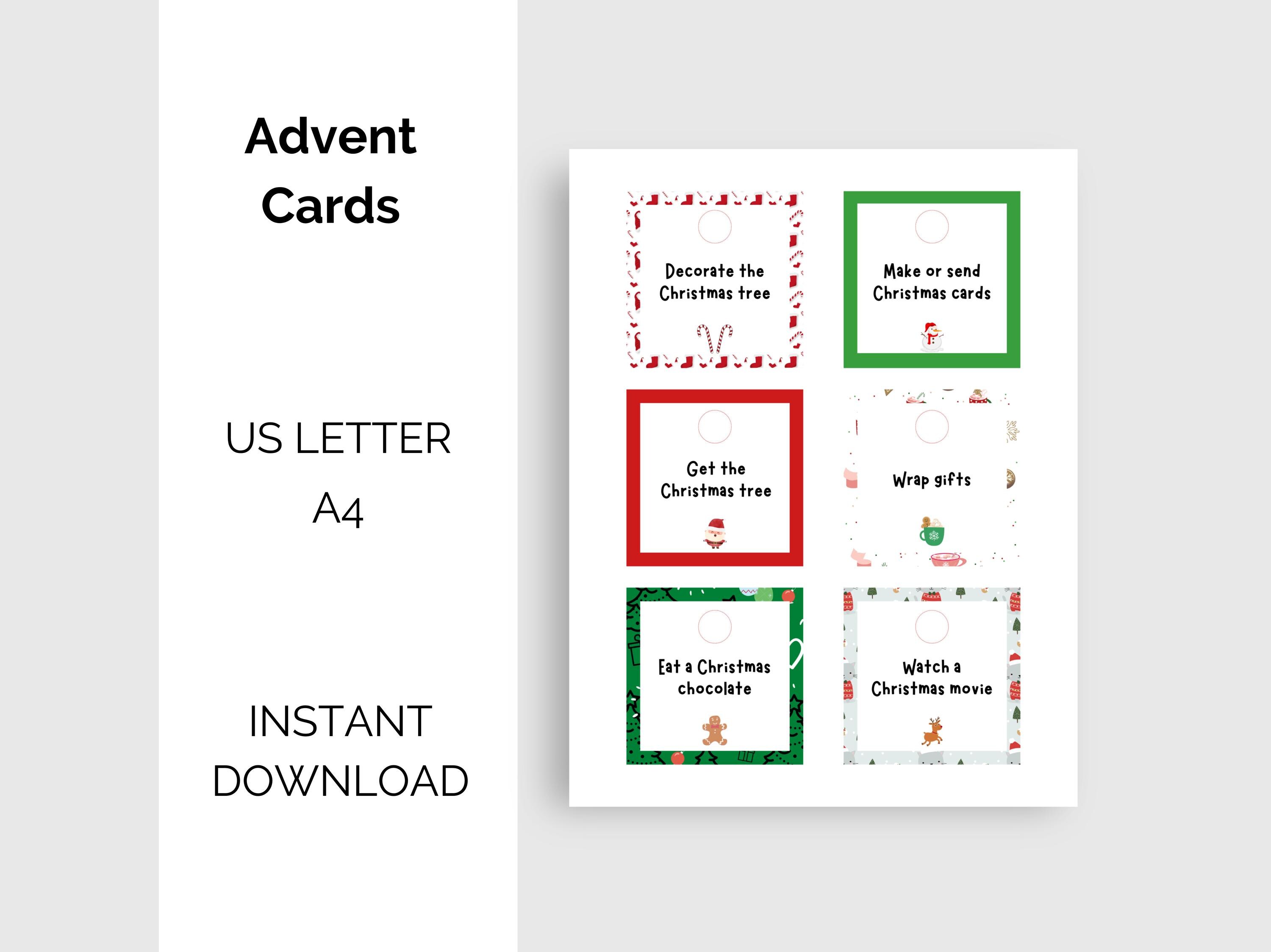 Advent Calendar Activity Cards for Kids, Printable Advent Calendar ...