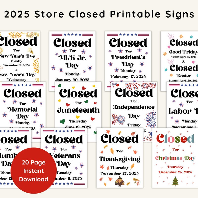 Holiday Closed Signs 2026 - Etsy