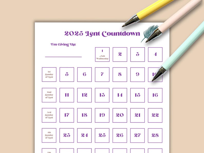 Lent Tracker 2025, Lent Countdown Guide, 40 Day Lenten Calendar, Adult ...