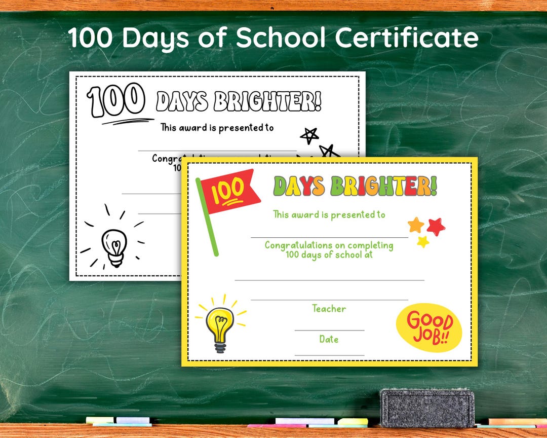 100th Day of School Certificate, Elementary 100 Days of School Award ...