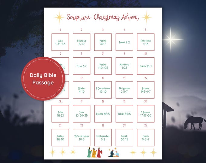 Printable Advent Calendar, Bible Verse Nativity Advent Scripture ...