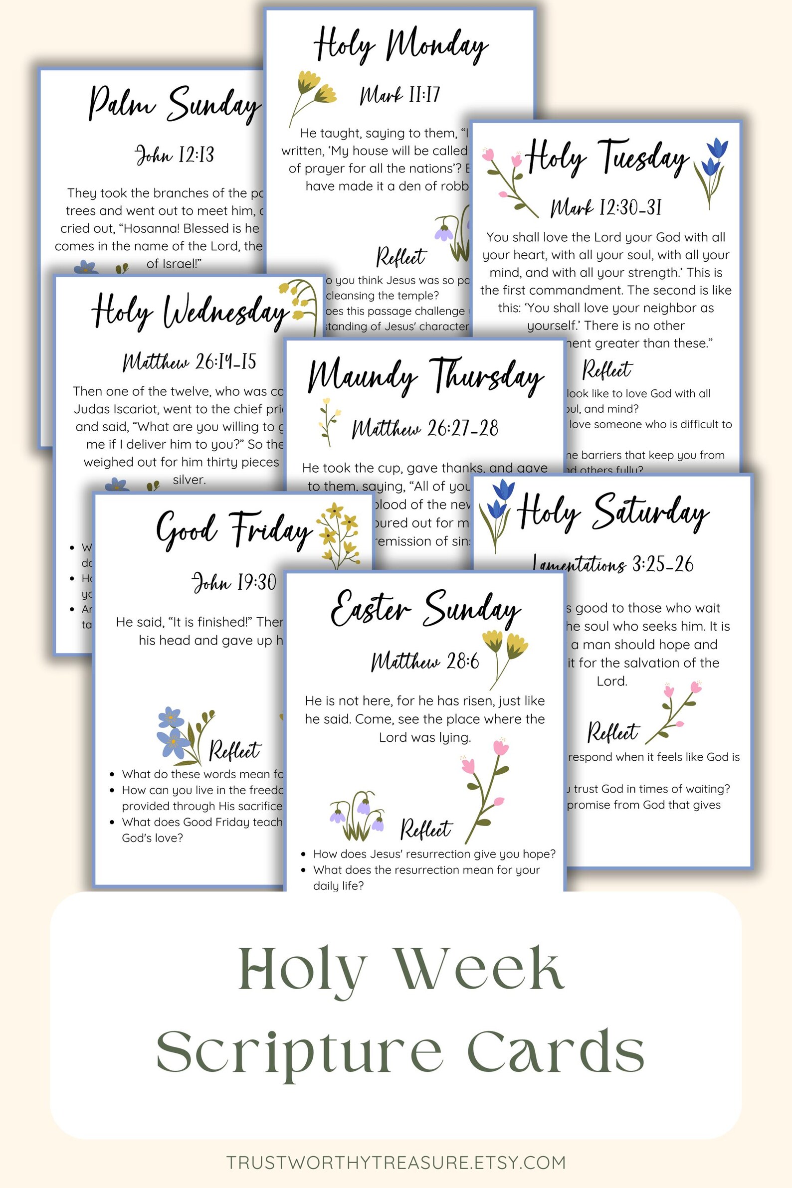 Holy Week Scripture Cards for Family Devotional Time Easter Story Cards ...
