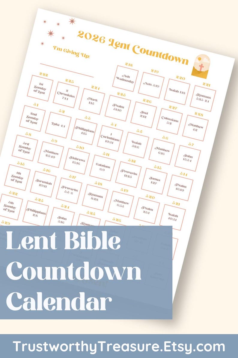 Lent Tracker 2026 Lent Bible Study Guide 40 Day Lenten Calendar Adult ...