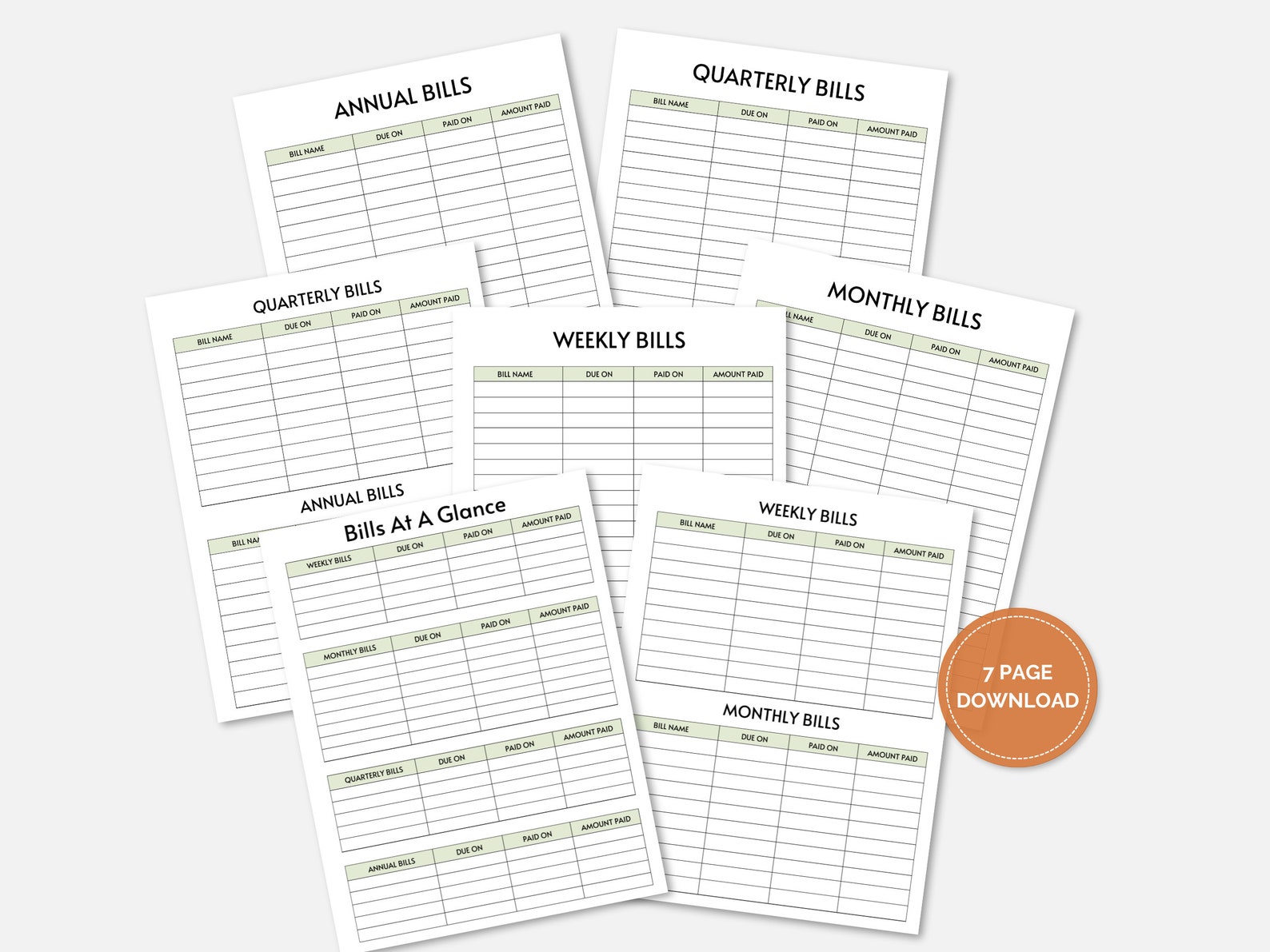 Bill Tracker Printable, Weekly Monthly Quarterly and Yearly Bill ...