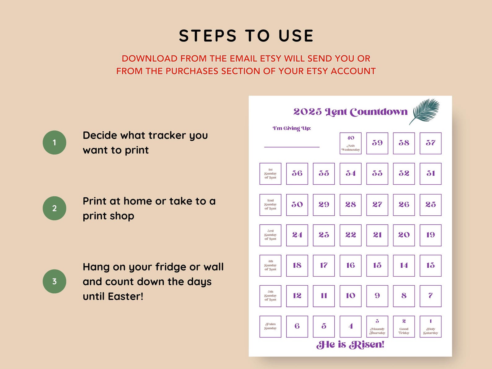 Lent Tracker 2025, Lent Countdown Guide, 40 Day Lenten Calendar, Adult ...