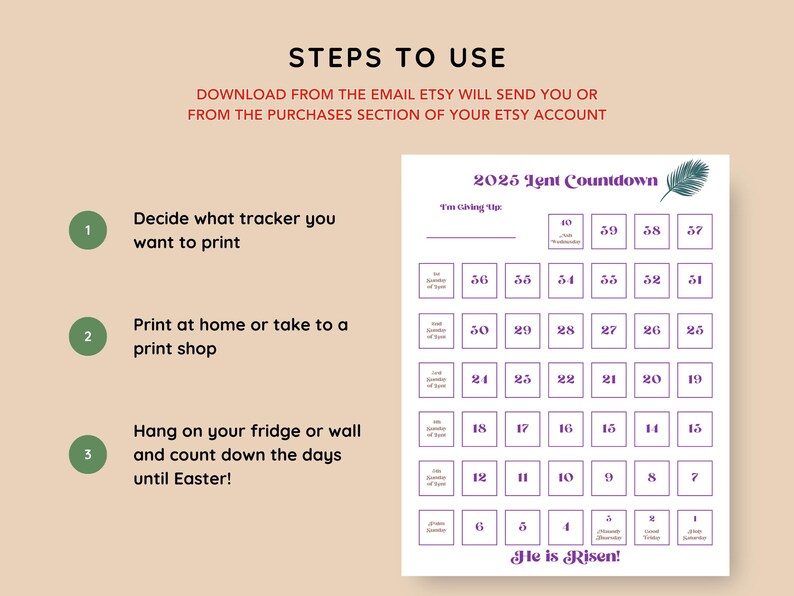 Lent Tracker 2025, Lent Countdown Guide, 40 Day Lenten Calendar, Adult ...