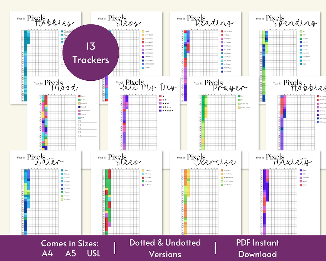 Year in Pixels Tracker, Year at a Glance Mood Tracker, Workout Tracker, Happiness Tracker ...