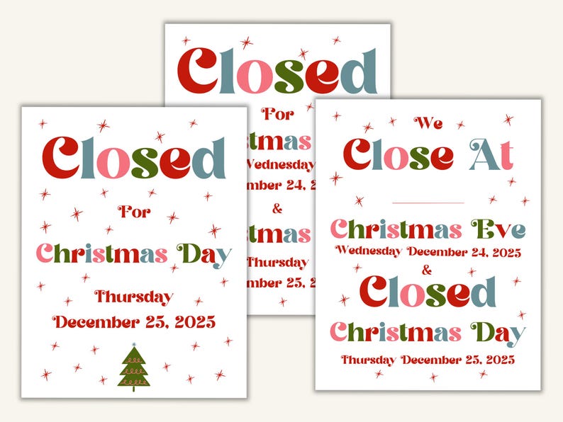 2025 Holiday Closed Signs Business Closed Signs Major Holiday Closed ...