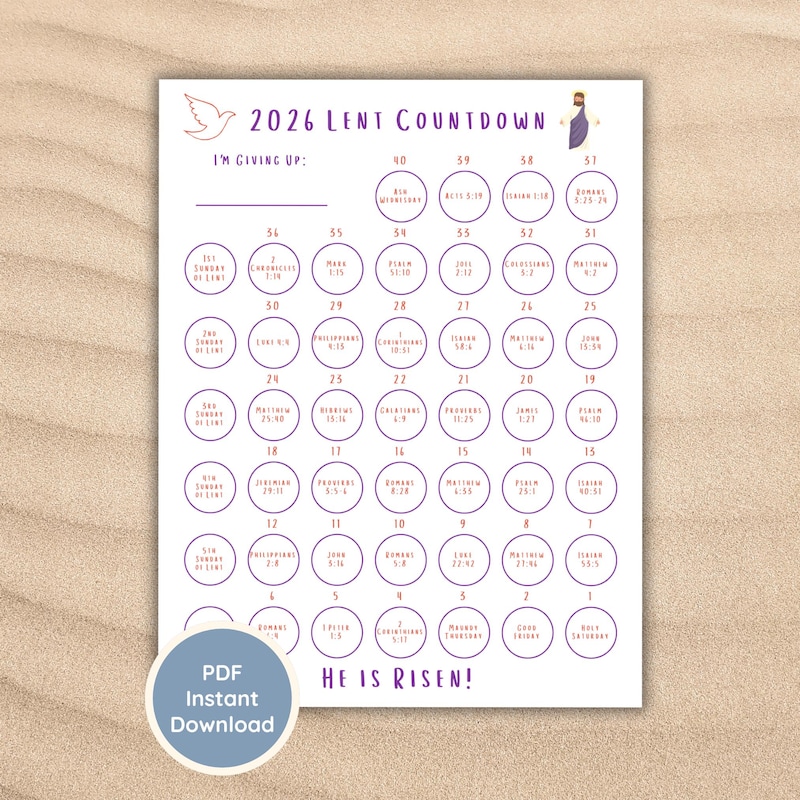 Lent Calendar Templates - Etsy UK