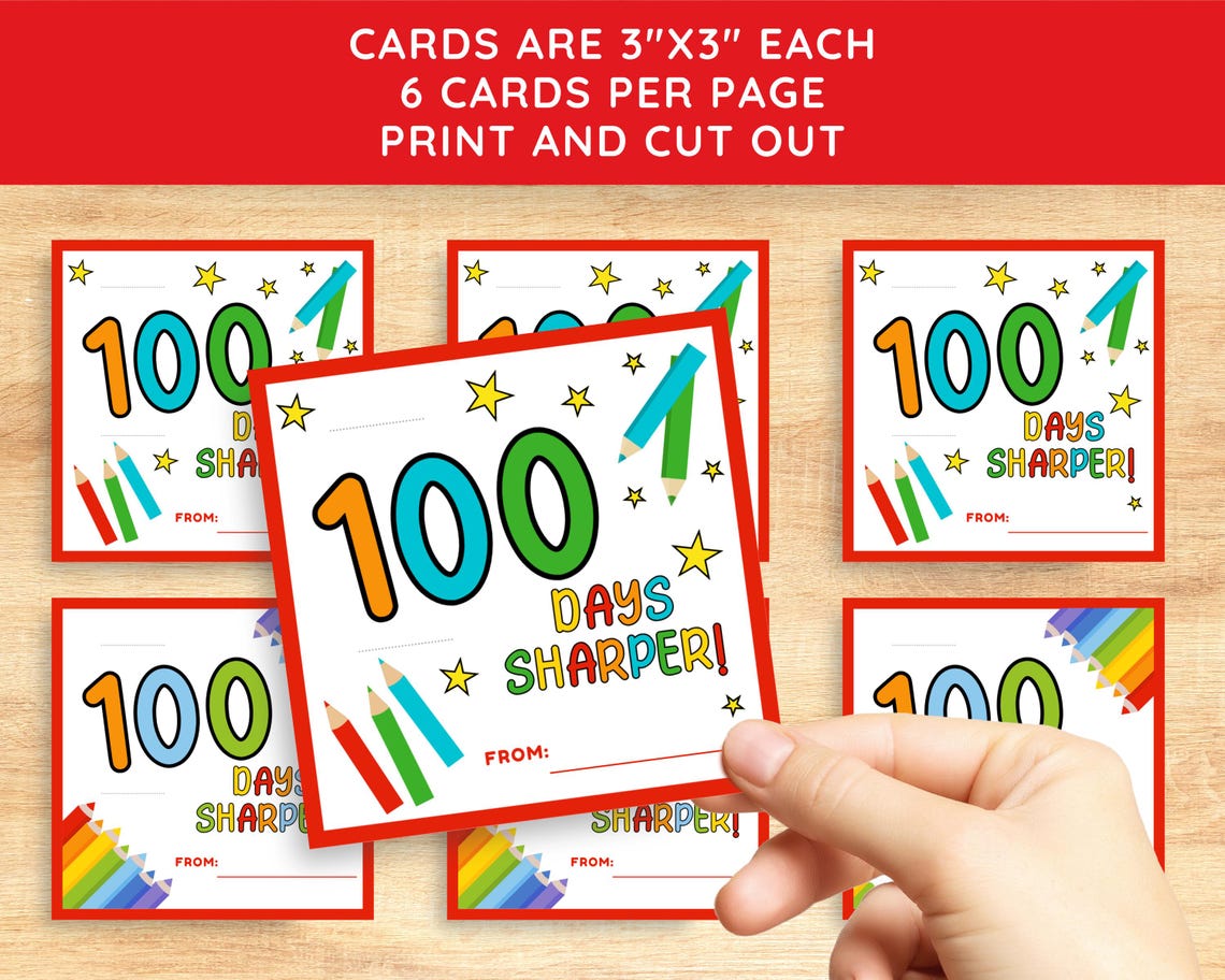 100th Day of School Pencil Gift Tag 100 Days Sharper Classroom Treat ...