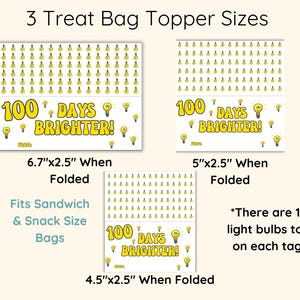 100th Day of School Treat Bag Topper 100 Days Brighter Sandwich Bag ...