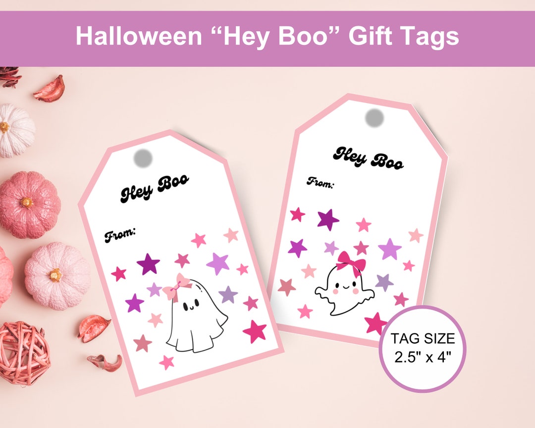 Halloween Gift Tag Hey Boo, Ghost Boo Gift Tags, Printable Pinkoween ...